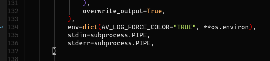 Setting env={"AV_LOG_FORCE_COLOR": "TRUE"} in subprocess.Popen calls ...