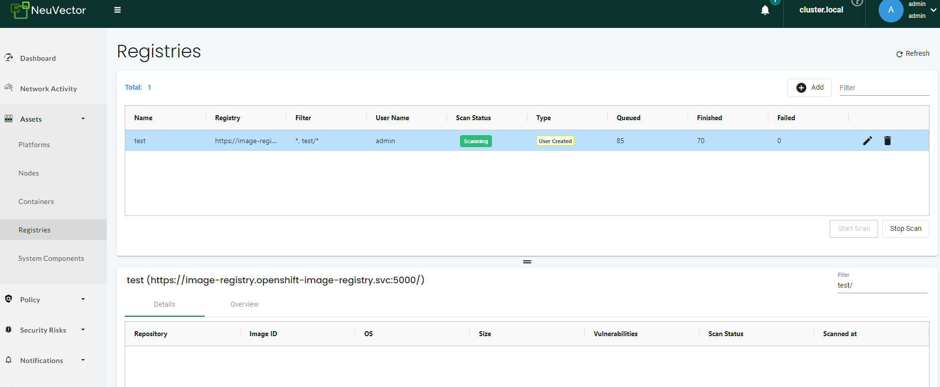 When scanning OCP 4 Internal registry only images in namespace openshift are scanned · Issue ...
