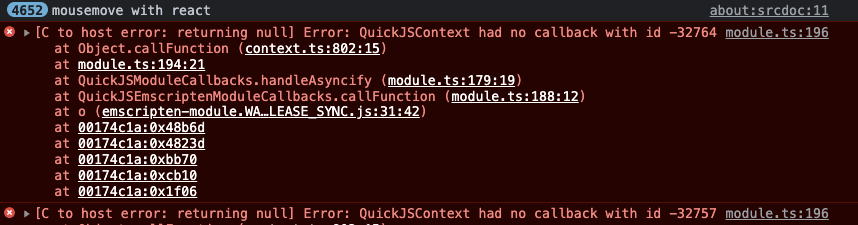 QuickJS C to host error after event triggered many times with certain params of postMessage ...