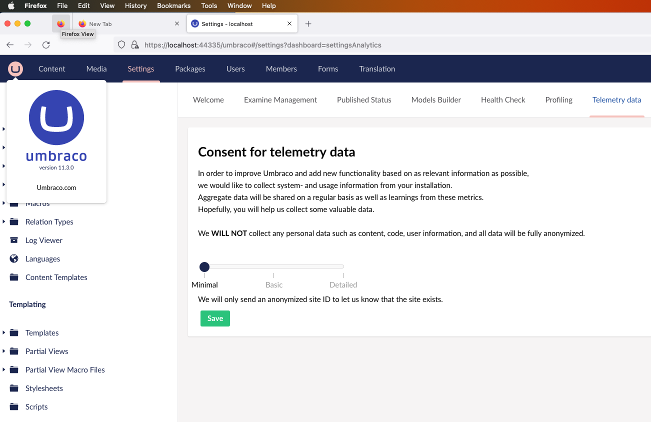 "Telemetry Data" tab doesn't work in Mozilla Firefox · Issue #14128 · umbraco/Umbraco-CMS · GitHub