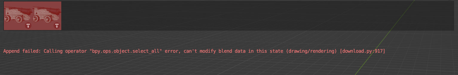 Append failed: Calling operator "bpy.ops.object.select_all" error, can't modify blend data in ...
