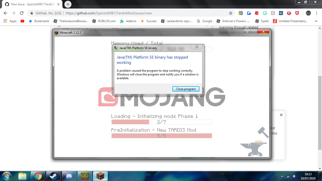 Game Crashes Whilst Loading · Issue 302 · Spectre0987tardismod · Github