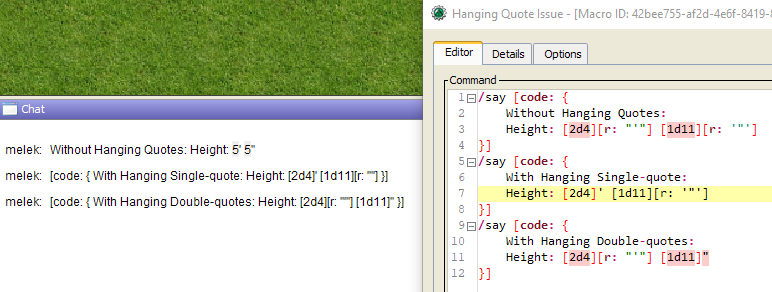 Hanging quotes in code blocks break macros. · Issue #1487 · RPTools ...