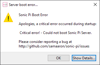 Sonic Pi 3.2.2 Critical Error - "Could not boot Sonic Pi Server" · Issue #2467 · sonic-pi-net ...