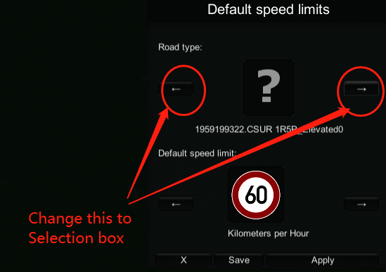 Default speed limits selectror cannot assign a road to set default limt ...