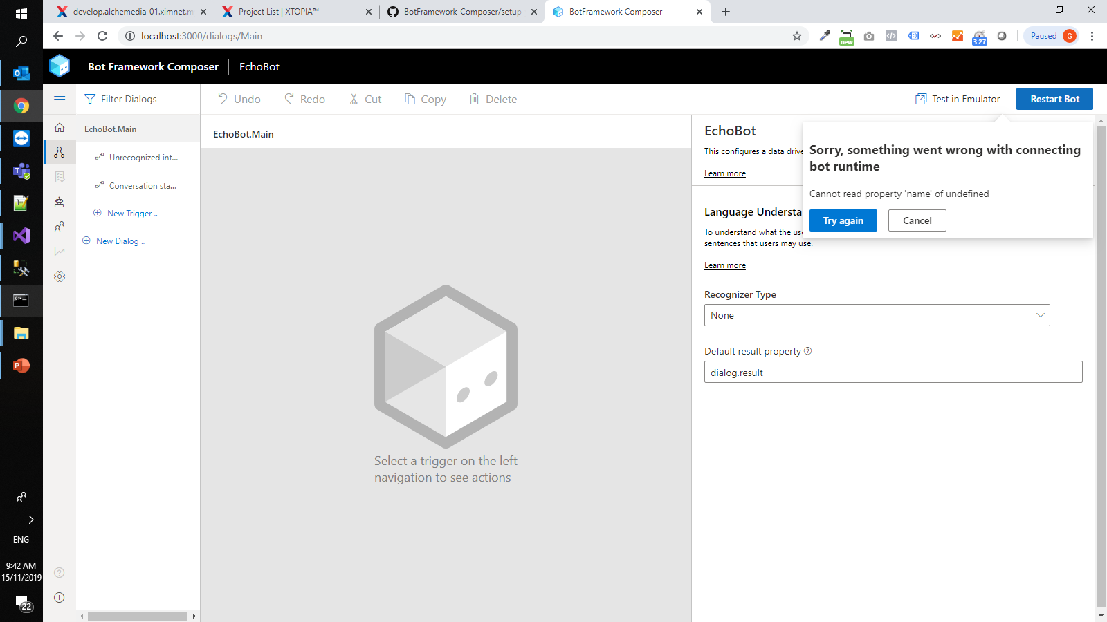 (Echo Bot example). Cannot read property 'name' of undefined · Issue #1588 · microsoft ...