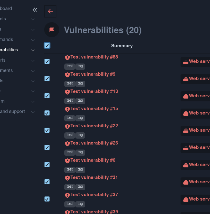 Checkbox for select all on that page · Issue #67 · reconmap/reconmap · GitHub