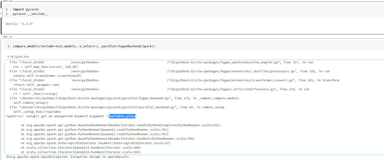 [BUG]: FugueBackend with spark backend · Issue #2322 · pycaret/pycaret · GitHub