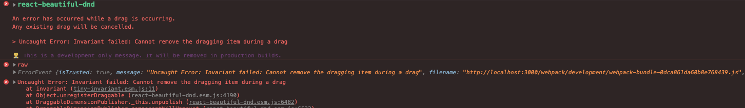 Invariant failed: Cannot remove the dragging item during a drag · Issue #1181 · atlassian/react ...