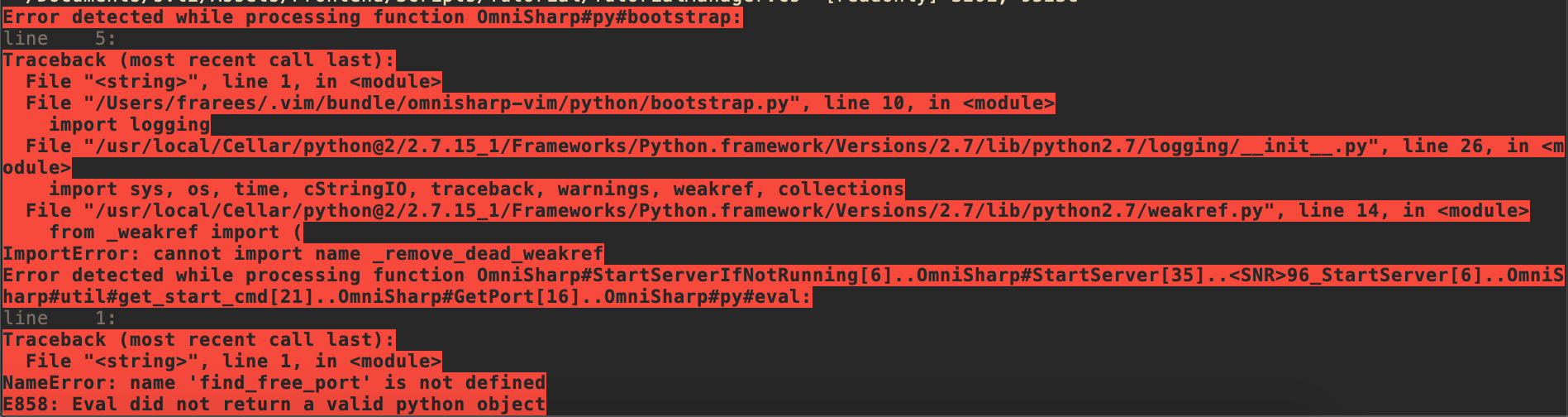 Doesn't seem to work with brewed python@2 + macvim 152 · Issue #436 · OmniSharp/omnisharp-vim ...