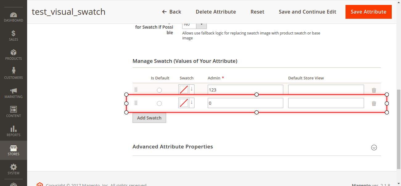 Unable to save Visual Swatch attribute · Issue #10818 · magento/magento2 · GitHub