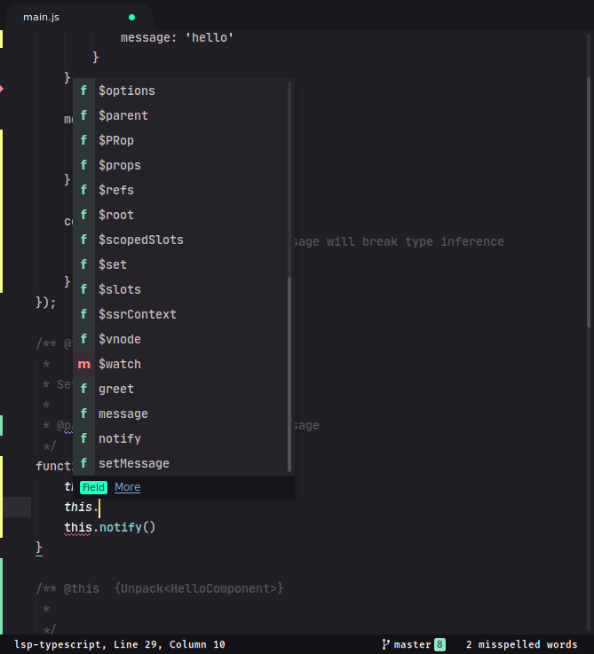 How to set @this in jsdoc to infer the component instance type? · Issue #1981 · vuejs/vetur · GitHub