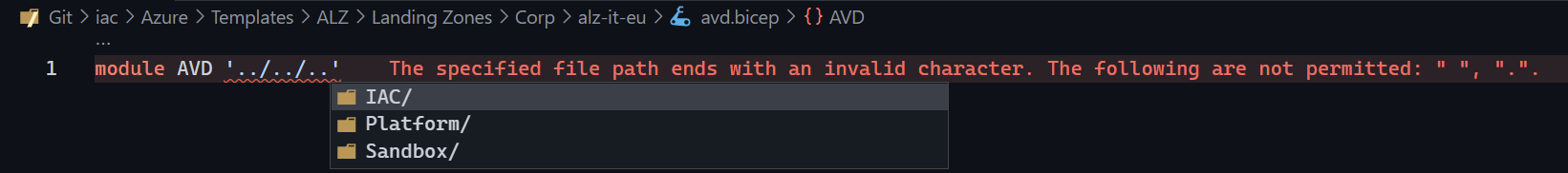 VSCode Bicep externsion 0.9.1 path enumeration with module · Issue #7820 · Azure/bicep · GitHub