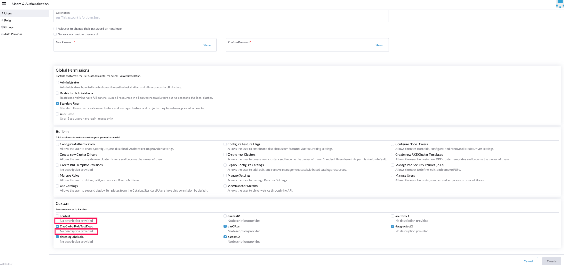 GlobalRoleTemplate description not respected · Issue #7635 · rancher/dashboard · GitHub