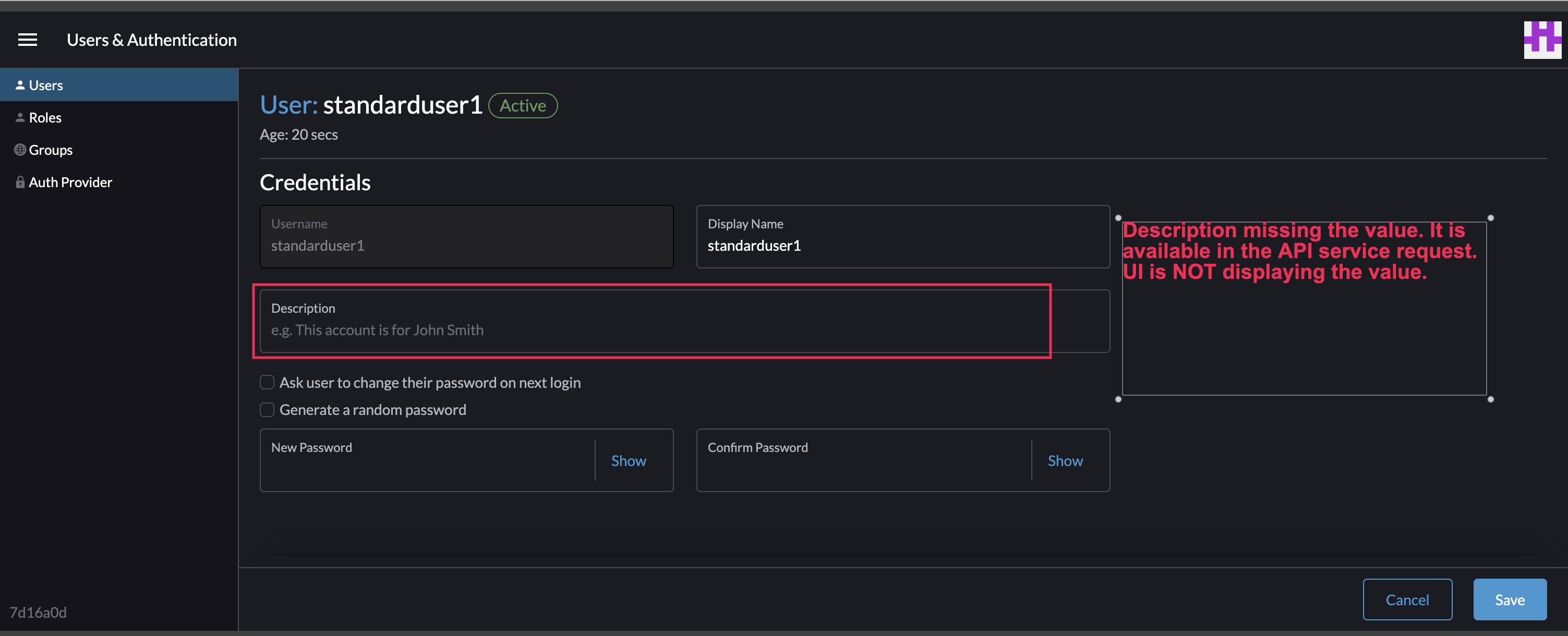 Update User : Description field is NOT populating the value · Issue #7839 · rancher/dashboard ...