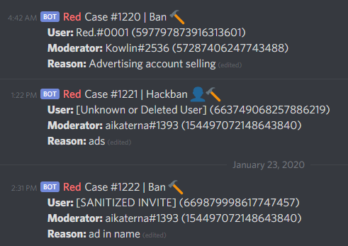 No username in modlog entries · Issue #3443 · Cog-Creators/Red-DiscordBot · GitHub