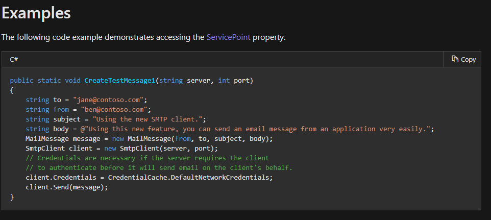Code example for SmtpClient.ServicePoint Property is misleading · Issue #5050 · dotnet/dotnet ...