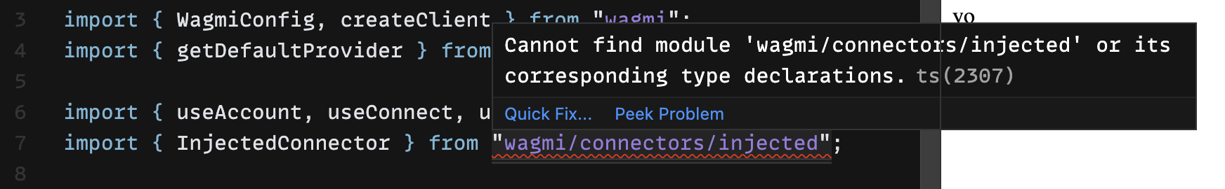 bug: Cannot find module 'wagmi/connectors/injected' or its corresponding type declarations ...