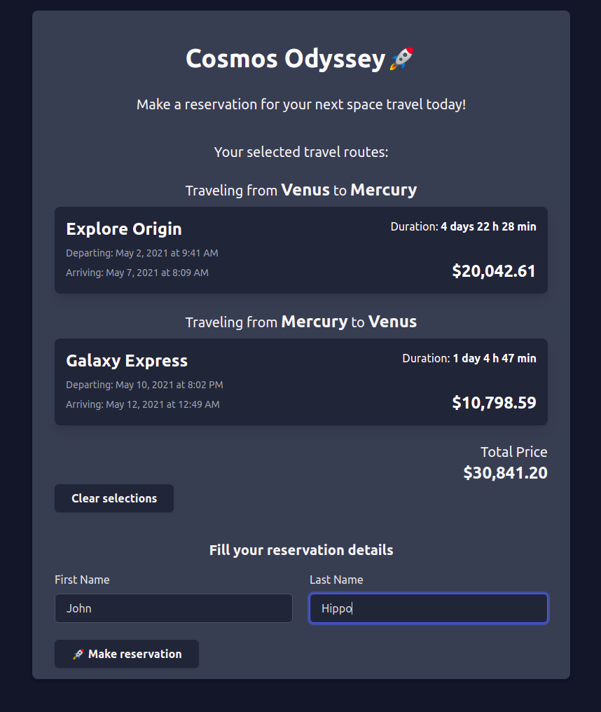 GitHub - ClevenL/cosmos-odyssey: Webapplication for your space tarvelling needs. Browse flight ...