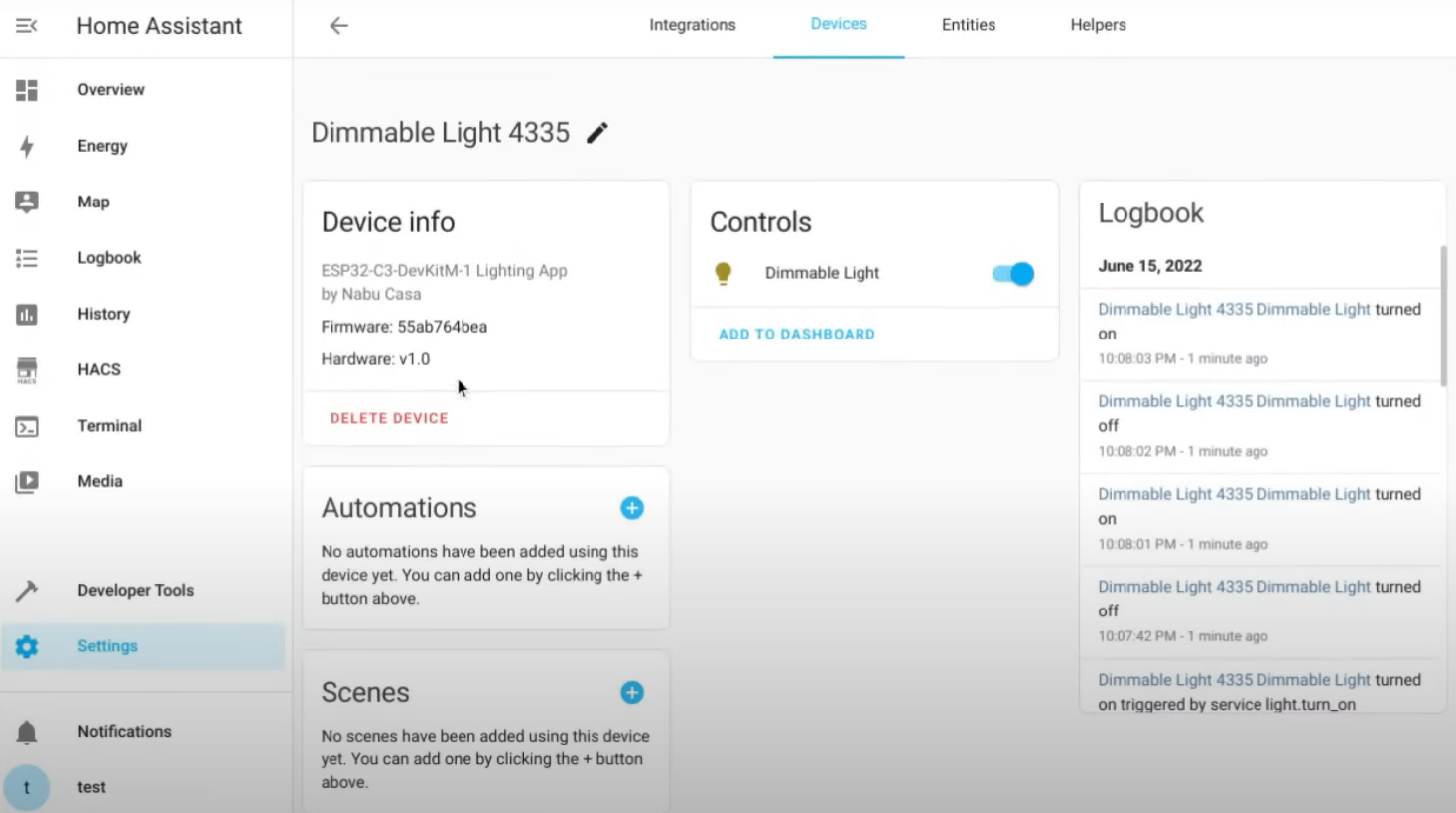 Missing features in light example after commissioning at Home Assistant ...