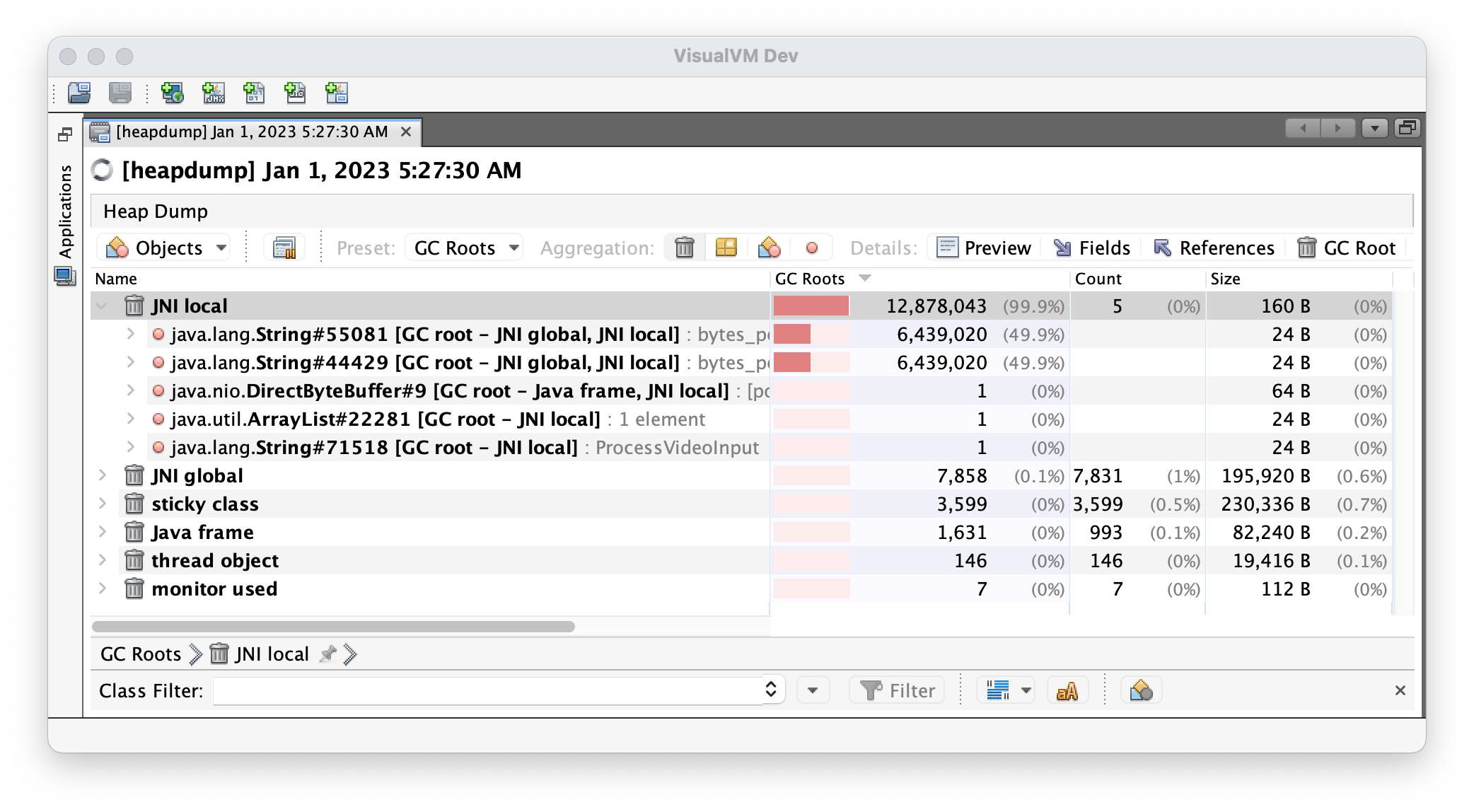 [heapviewer] Display Number Of Gc Roots Attached To Particular Instance · Issue 481 · Oracle
