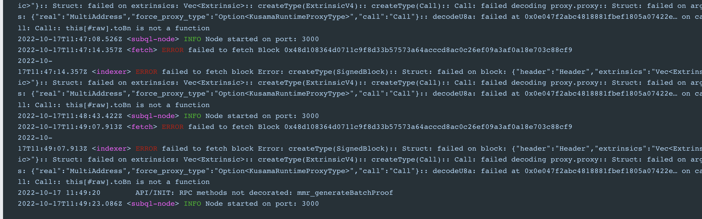 Error indexing kusama blocks 14914880 / 14893350 · Issue #1350 · subquery/subql · GitHub