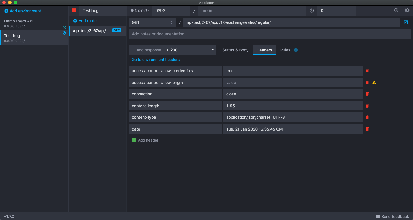 When I Create Route From Env Log The Route Will Never Return Response · Issue 229 · Mockoon