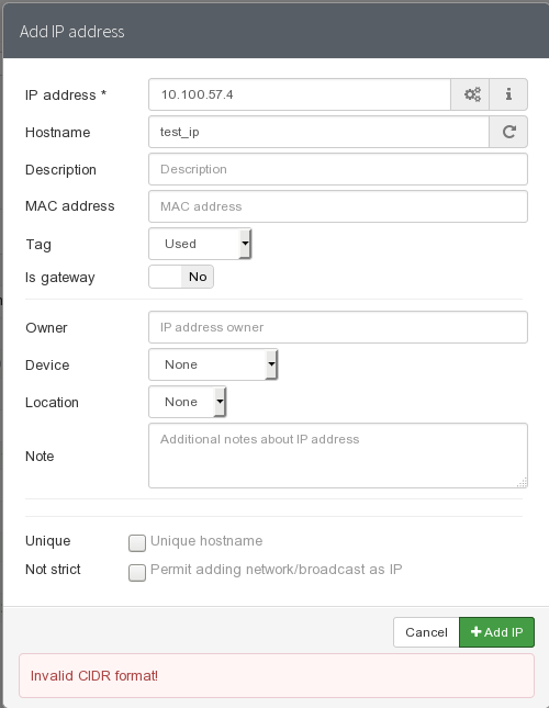 Can Not Add Ipv4 Address · Issue 2371 · Phpipam Phpipam · Github