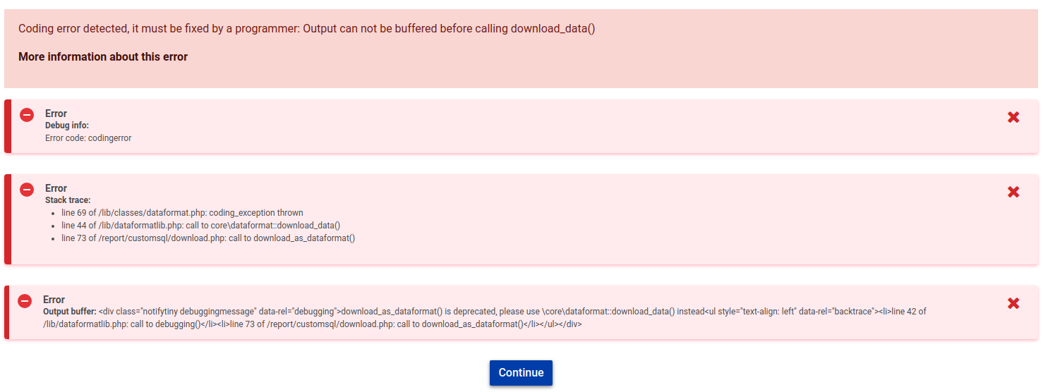 Download Fails With Debug Enabled In Moodle 3 9 · Issue 81 · Moodleou Moodle Report Customsql
