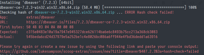 dbeaver@7.2.3: hash check failed · Issue #4960 · ScoopInstaller/Extras · GitHub