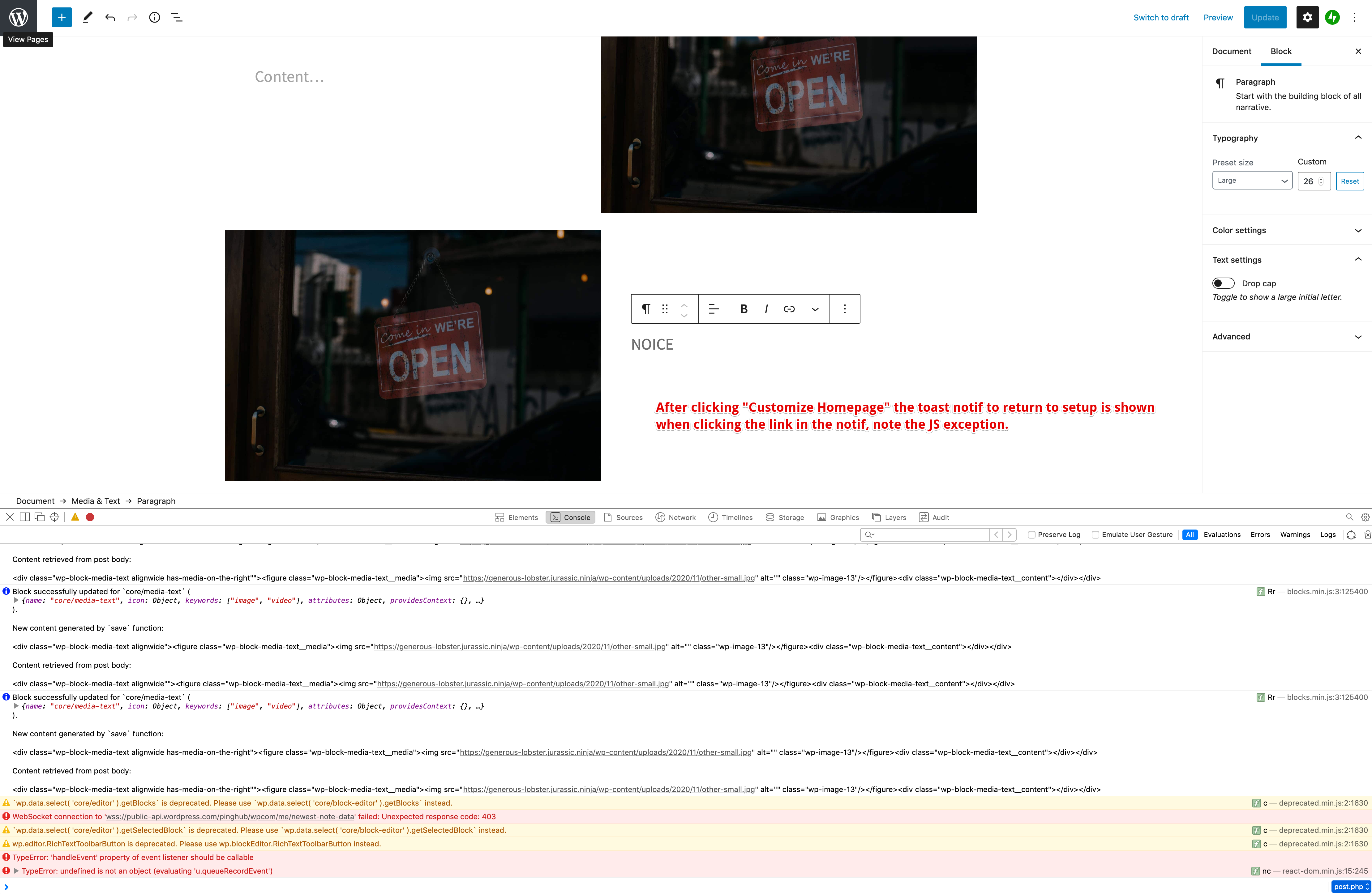 Setup Checklist: Exception when Clicking SnackBar Notif After Customizing Homepage · Issue #5554 ...