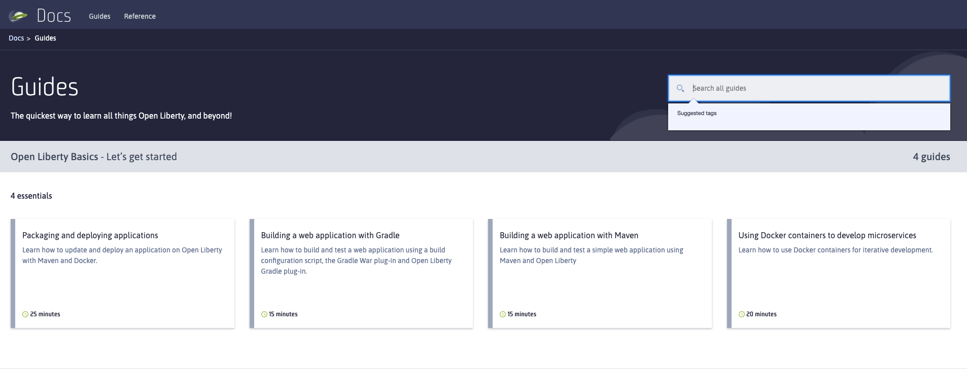 Guides suggested tags box appears empty · Issue #1464 · OpenLiberty/openliberty.io · GitHub