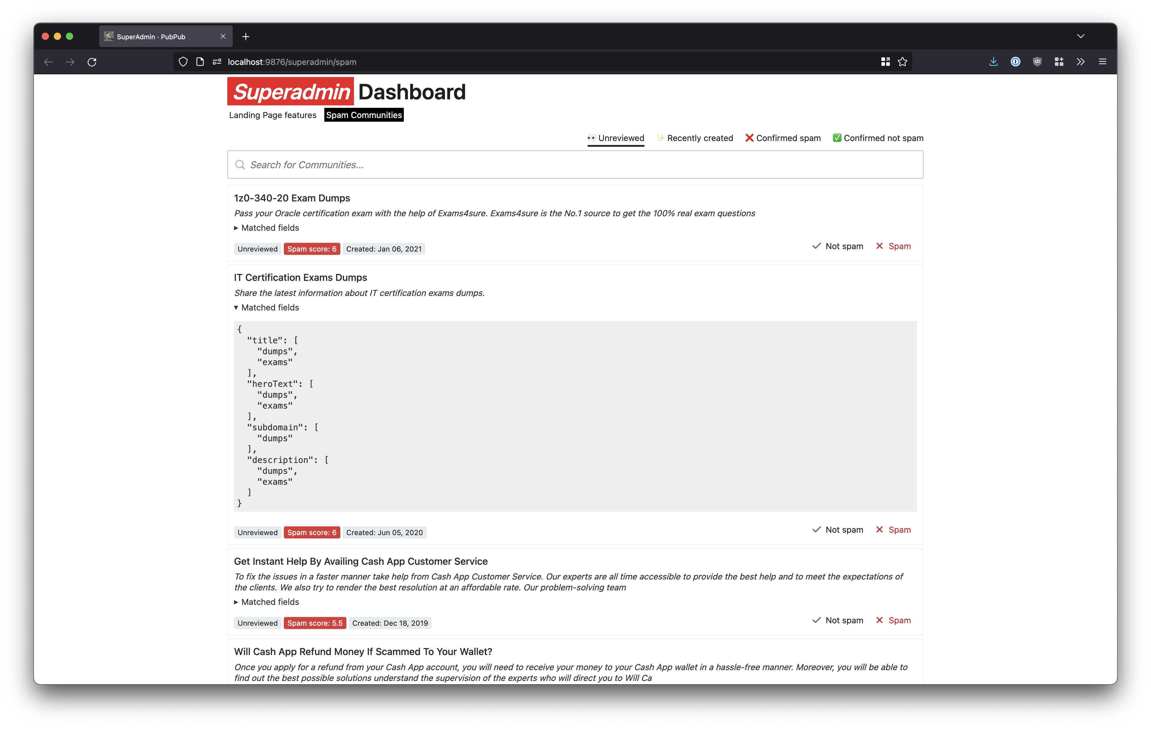 feature: Superadmin dashboard for Community spam management by idreyn · Pull Request #2380 ...