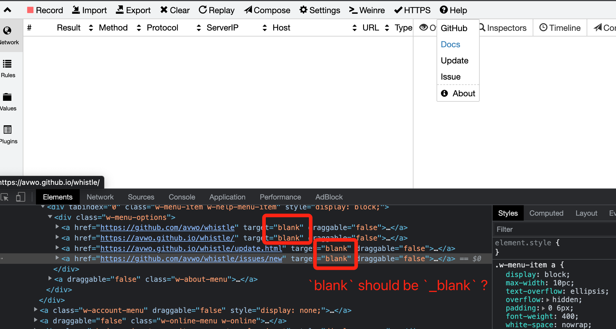 Web UI Help links `blank` should be `_blank` · Issue #824 · avwo/whistle · GitHub