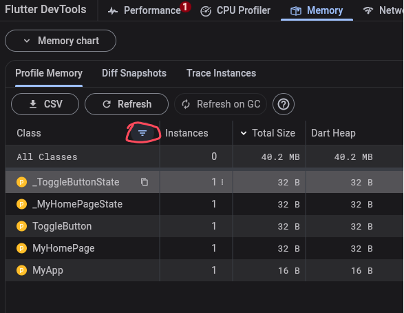 Flutter Devtools Memory Class Instances Is Not Corroct · Issue 6559 · Flutter Devtools · Github