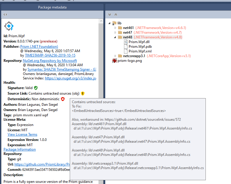 [Bug] SourceLink not working on NuGet packages · Issue #2119 · PrismLibrary/Prism · GitHub