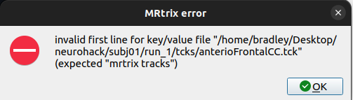 Header of resulting tcks failing in mrtrix3 · Issue #4 · brainlife/app-extractTCKfromWMC · GitHub