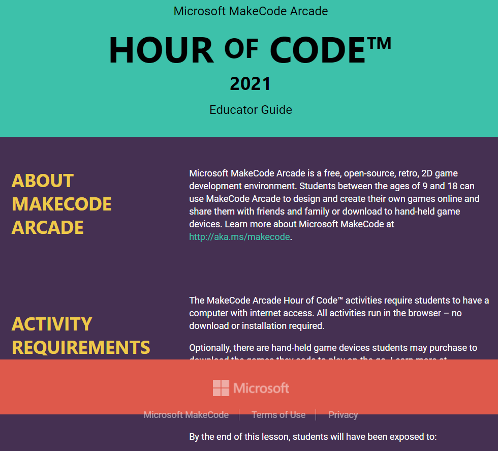 Fix Hour of Code Educator page · Issue #4177 · microsoft/pxt-arcade · GitHub