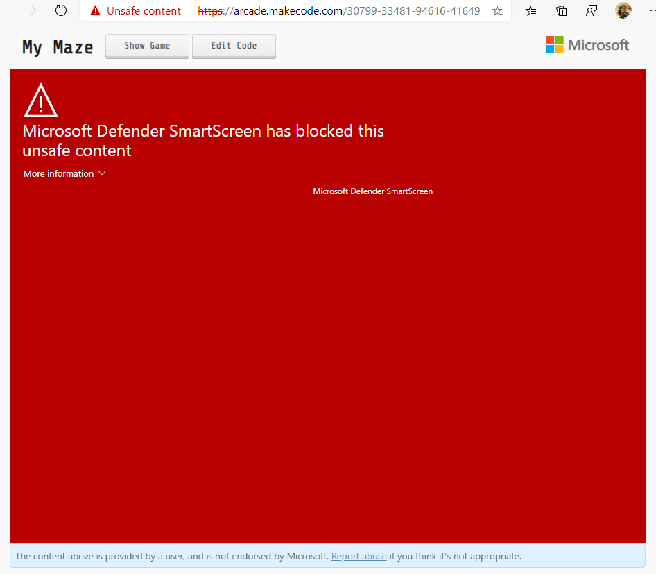Show Code for shared games blocked in Edge · Issue #1894 · microsoft/pxt-arcade · GitHub