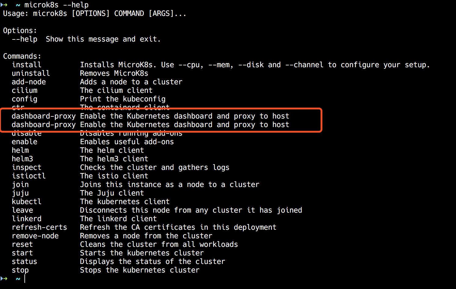 `dashboard-proxy` command print twice when use `microk8s --help` · Issue #1361 · canonical ...