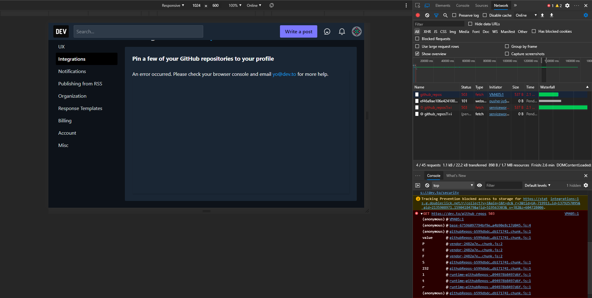 Fetching GitHub repos under Integrations results in Error 503 · Issue #8076 · forem/forem · GitHub
