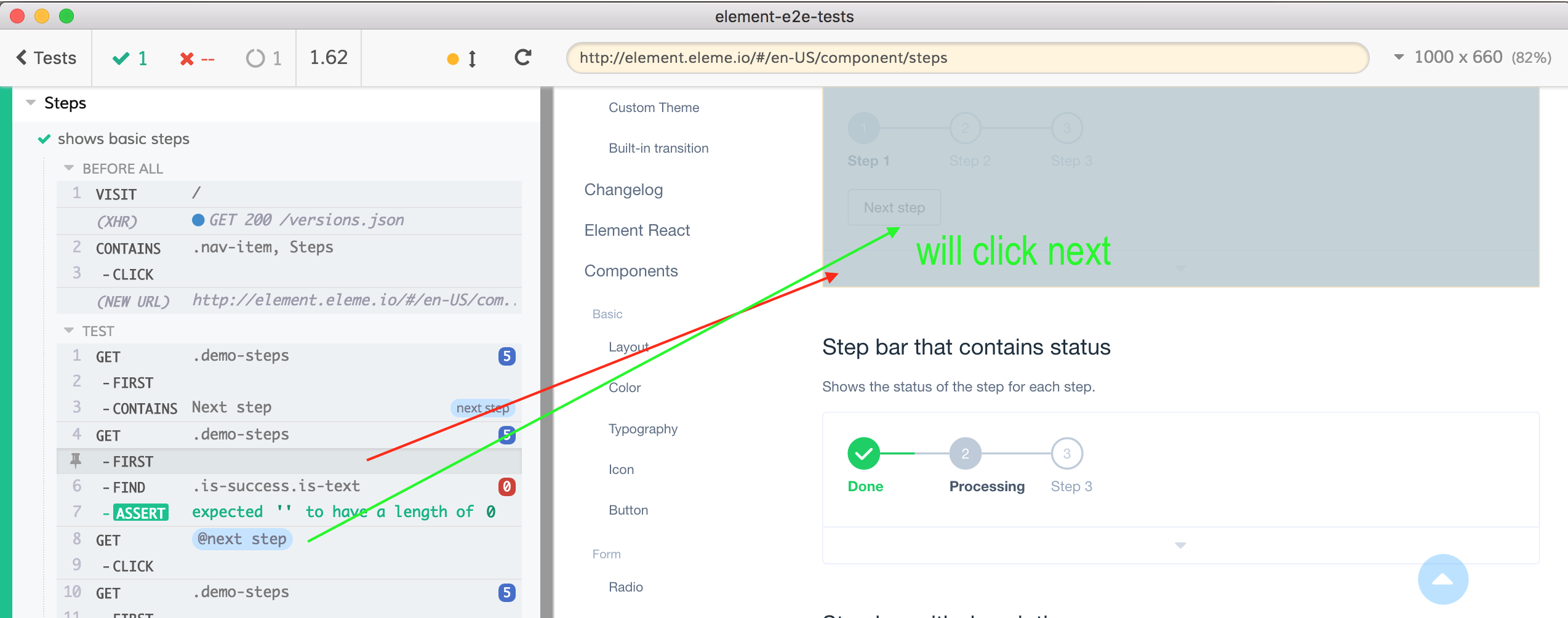 Scrolling element in the viewport when clicking on step in reporter is ...