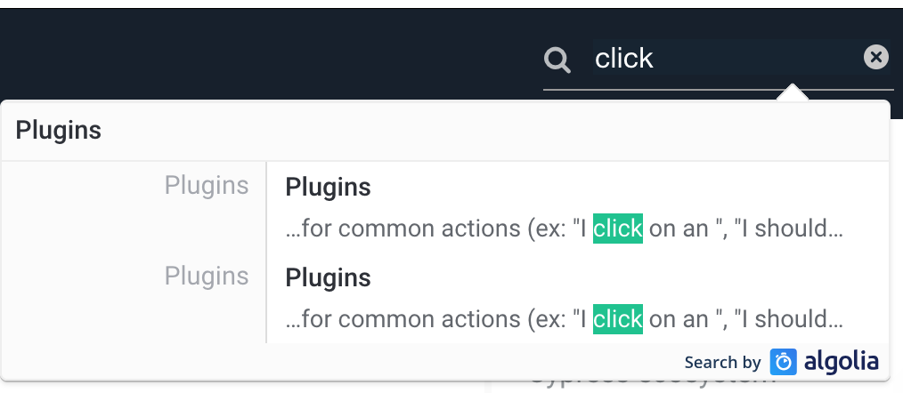 Algolia search is indexing only examples and plugins sections · Issue #1020 · cypress-io/cypress ...