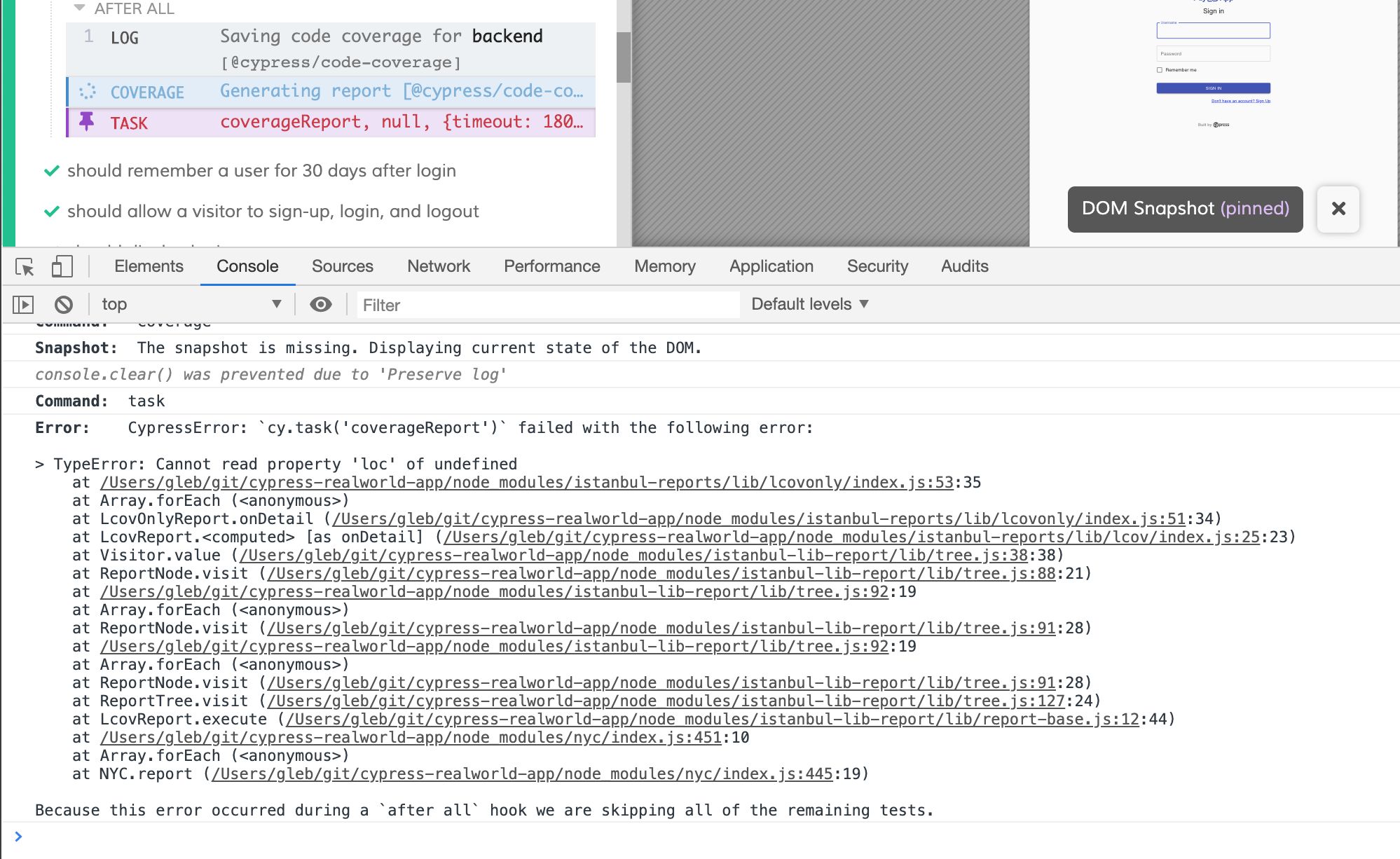 Code Coverage Exception When Enabling Backend Coverage · Issue 310