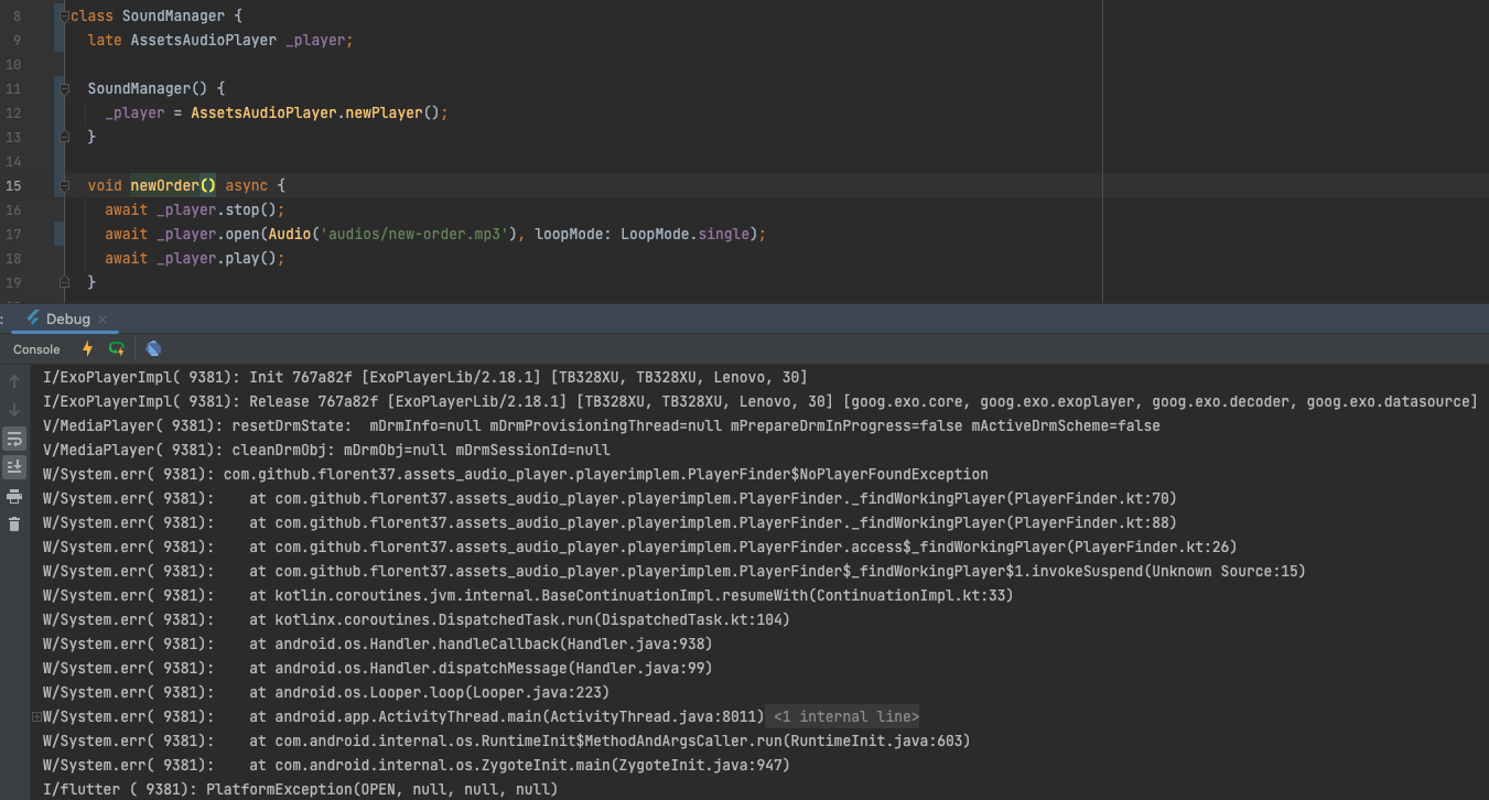 Comgithubflorent37assetsaudioplayerplayerimplemplayerfindernoplayerfoundexception