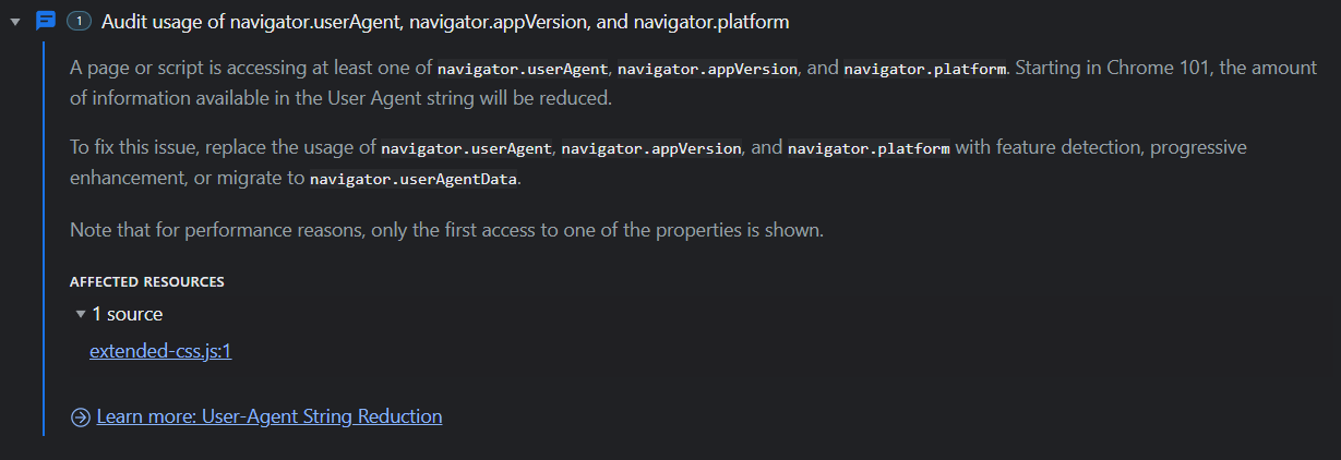 Deprecation Warning: Audit usage of navigator.userAgent · Issue #1957 · AdguardTeam ...