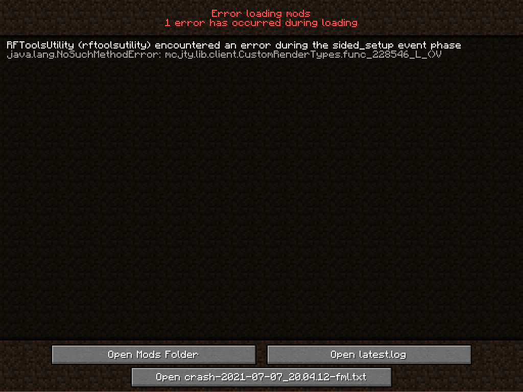 Crash sided_setup event phase · Issue #84 · McJtyMods/RFToolsUtility · GitHub