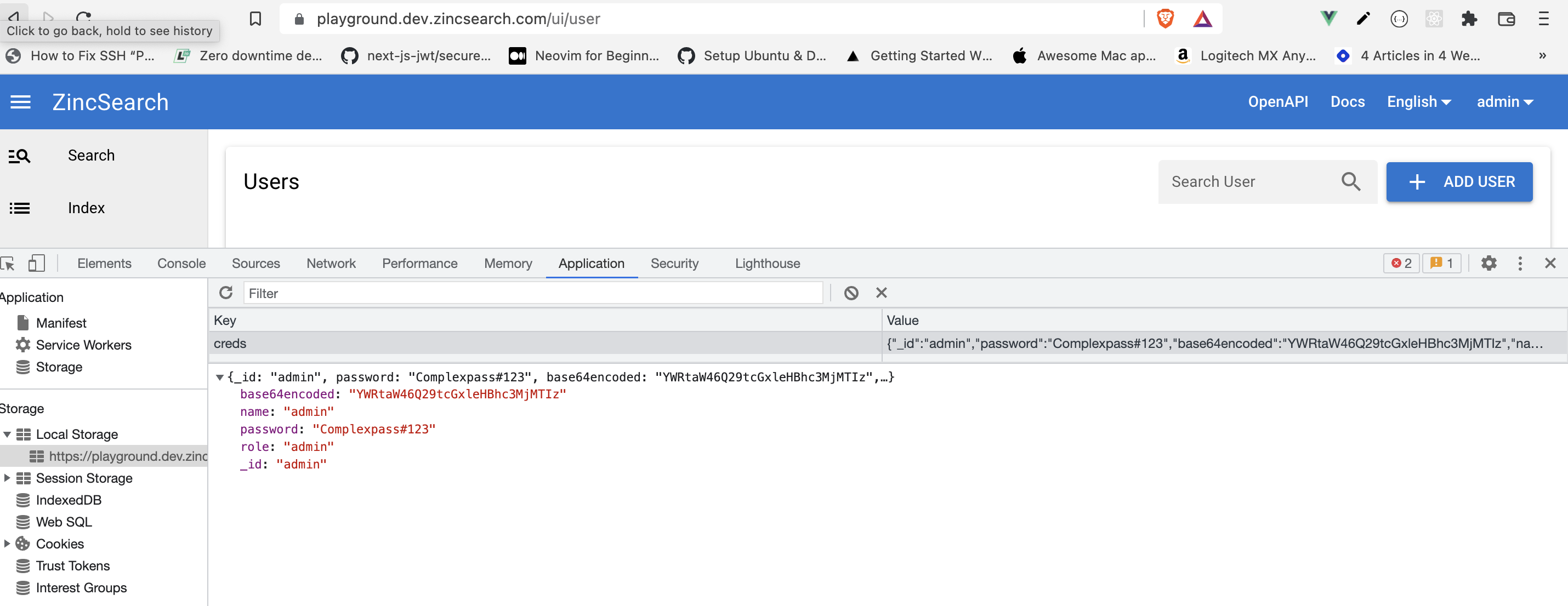 Plain text password is storing to local storage · Issue #451 · zincsearch/zincsearch · GitHub