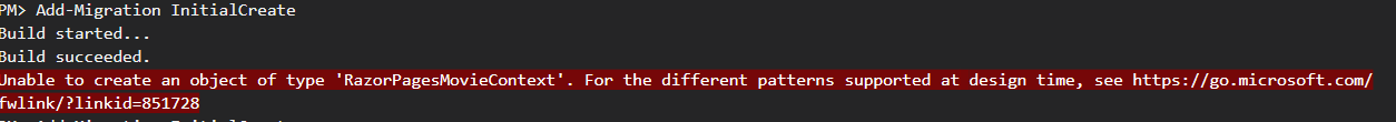 Add Migration Initialcreate Creates Error Unable To Create An Object Of Type