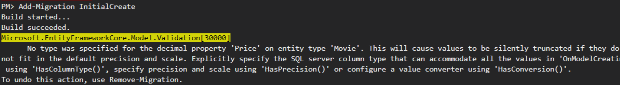 Add Migration Initialcreate Creates Error Unable To Create An Object Of Type